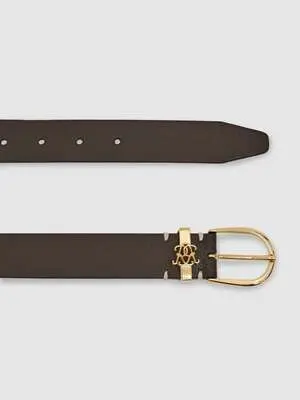 REISS Frederick Grained-leather Belt With Monogram Detail - Dark Brown