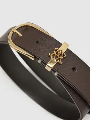 REISS Frederick Grained-leather Belt With Monogram Detail - Dark Brown