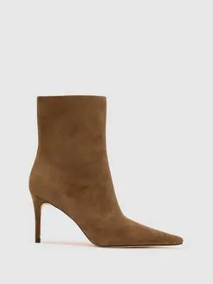 ATELIER Suede Zip Up Heeled Ankle Boots
