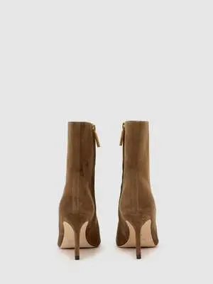 ATELIER Suede Zip Up Heeled Ankle Boots