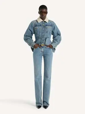 Balmain Denim Signature Jacket With Shearling Collar - Blue