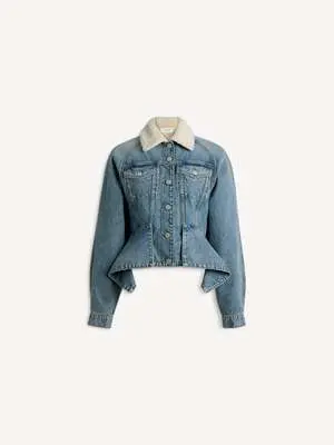 Balmain Denim Signature Jacket With Shearling Collar