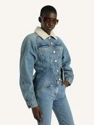 Balmain Denim Signature Jacket With Shearling Collar