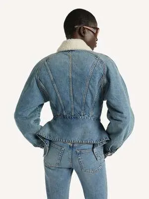 Balmain Denim Signature Jacket With Shearling Collar