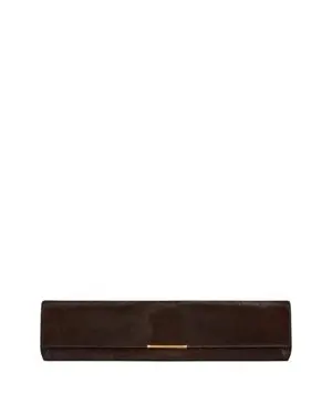 Balmain Long Pony-effect Leather Clutch Bag - Dark Brown