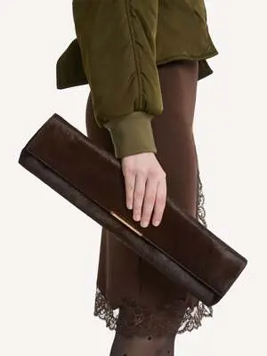 Balmain Long Pony-effect Leather Clutch Bag - Dark Brown