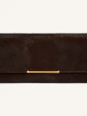 Balmain Long Pony-effect Leather Clutch Bag - Dark Brown