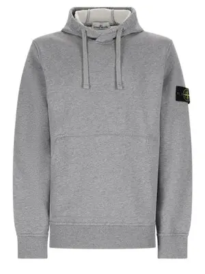 Stone Island Felpa Con Patch Logo E Cappuccio - Grey