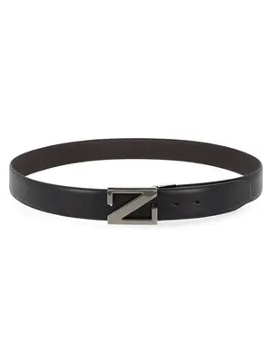 Zegna Z" Monogram Reversible Leather Belt - Black