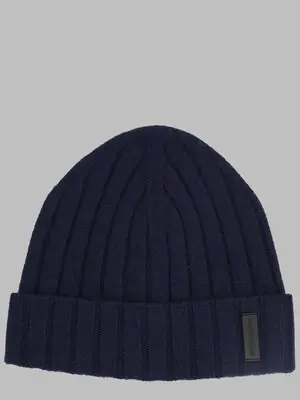Emporio Armani Ribbed Folded Beanie - Blue