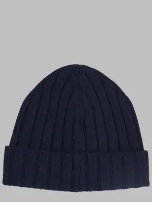 Emporio Armani Ribbed Folded Beanie - Blue