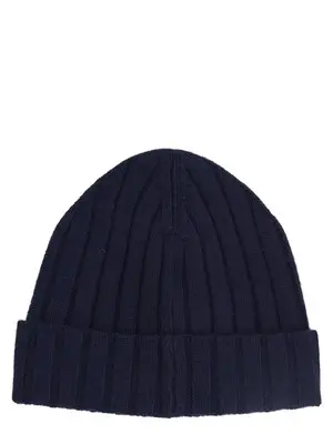 Emporio Armani Ribbed Folded Beanie - Blue