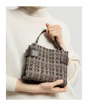 Brunello Cucinelli Essence Small Top-handle Bag In Suede With Precious Check Embroidery