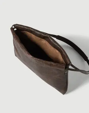 Brunello Cucinelli Lizard-effect Calfskin Pouch Bag - Rust-brown