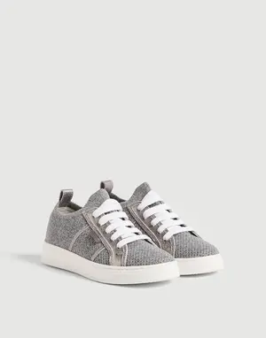 Brunello Cucinelli Knit Sneakers With Lamé Leather And Monili Embellishments