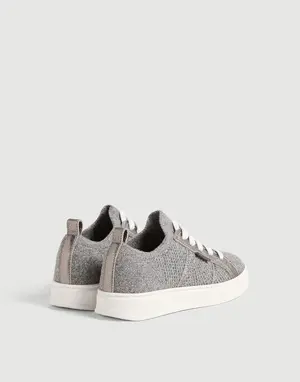 Brunello Cucinelli Knit Sneakers With Lamé Leather And Monili Embellishments