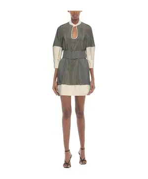 Chloé Multicolor Stand-collar Dress With Belt