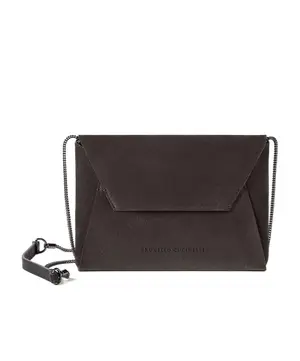 Brunello Cucinelli Duo Pochette In Suede - Pepper