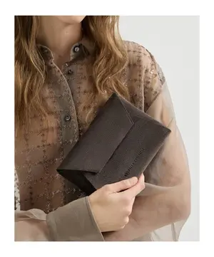 Brunello Cucinelli Duo Pochette In Suede - Pepper