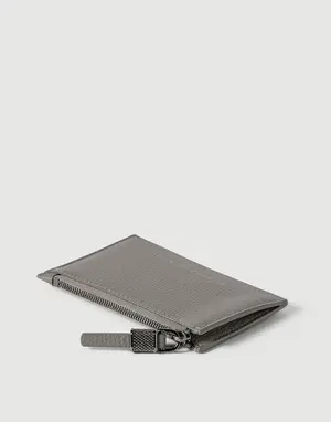 Brunello Cucinelli Grained Calfskin Card Case With Shiny Zipper Pull