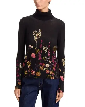 Bloomingdale'S Floral Print Turtleneck Cashmere Sweater, Exclusive