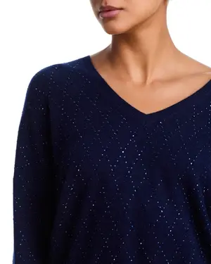 Aqua Cashmere 100% Cashmere V Neck Sweater Exclusive - Peacoat