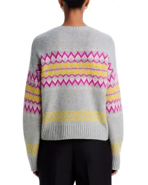 Aqua 100% Cashmere Fair Isle Crewneck Sweater