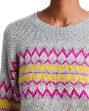 Aqua 100% Cashmere Fair Isle Crewneck Sweater