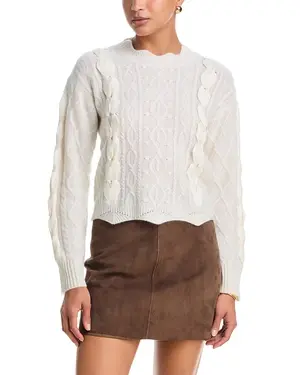 Aqua Cashmere Ribbon Crewneck Sweater - Ivory