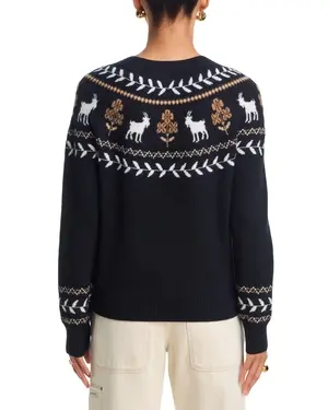 Aqua Cashmere Fair Isle Crewneck Sweater - Black