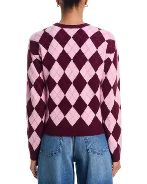 Aqua Cashmere Brushed Argyle Cardigan
