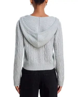 Aqua Cashmere 100% Cashmere V Neck Cable Knit Hoodie Sweater Exclusive