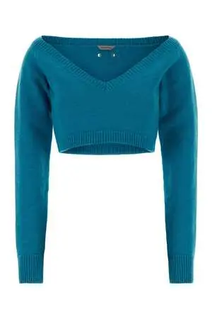 Balenciaga Cropped Stretch Wool-blend V-neck Sweater