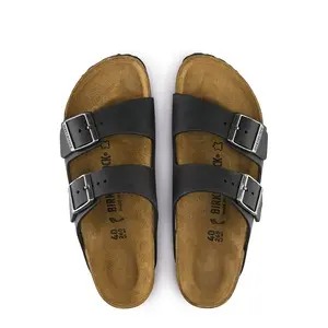 BIRKENSTOCK Arizona Oiled Leather Sandals With Dual Buckle Straps - Black