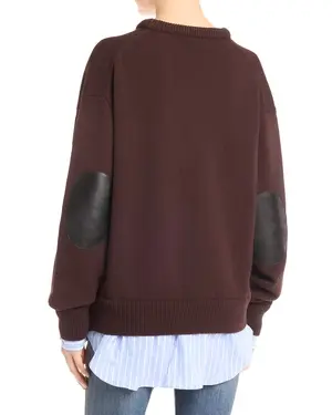 Acne Studios Layered Look Wool Sweater With Leather Elbow Patches