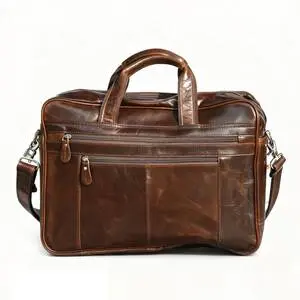 TOURI Doctor Style Genuine Leather Briefcase Russet - Brown