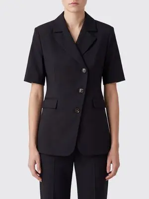 GANNI Short-sleeved Cropped Double-breasted Blazer In Organic Cotton