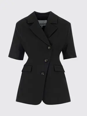 GANNI Short-sleeved Cropped Double-breasted Blazer In Organic Cotton
