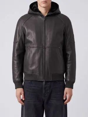 Moose Knuckles Leather Bomber Jacket With Hood