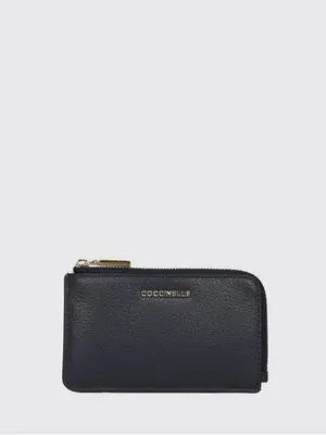 COCCINELLE Metallic Soft Striped Pebbled Leather Zipped Card Holder - Blue