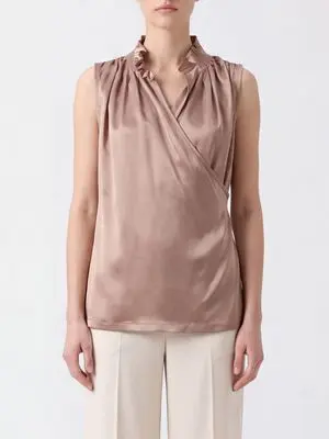 Liviana Conti Sleeveless Draped Wrap Top - Coffee