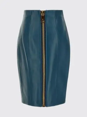 Balmain Leather Zip-up Skirt - Blue