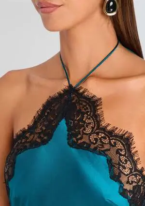 Retrofete Everly Lace Trim Halterneck Gown