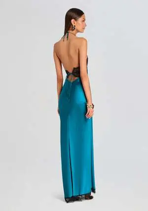 Retrofete Everly Lace Trim Halterneck Gown