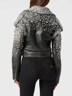 Philipp Plein Embellished Leather Biker Jacket