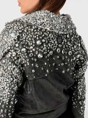 Philipp Plein Embellished Leather Biker Jacket