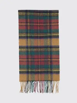 Barbour Tartan Pattern Scarf In Wool And Cashmere Blend With Fringed Edges - Beige