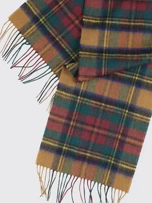 Barbour Tartan Pattern Scarf In Wool And Cashmere Blend With Fringed Edges - Beige