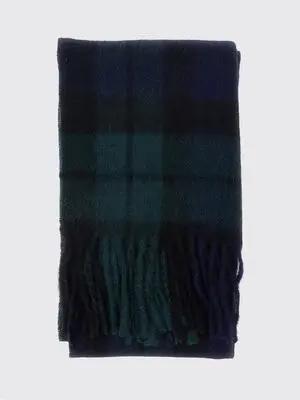 Barbour Tartan Pattern Scarf In Wool And Cashmere Blend With Fringed Edges - Blue