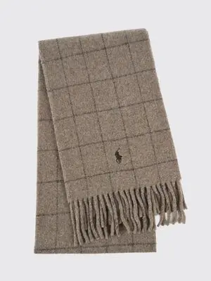 Polo Ralph Lauren Check Wool Blend Scarf With Embroidered Logo And Fringed Hem - Brown